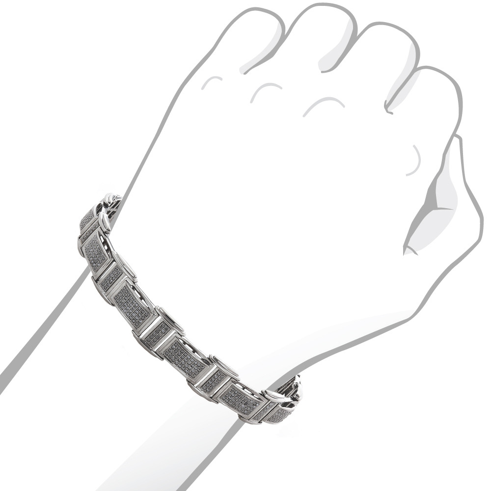 Mens Black Diamond Bracelet 2 54ct Black Rhodium Sterling Silver