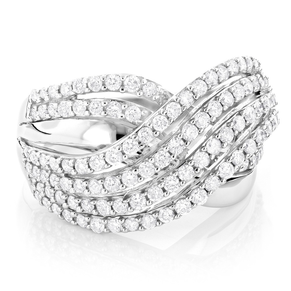 Right Hand Rings: Gold Diamond Wave Ring For Women 1.3ct 14K