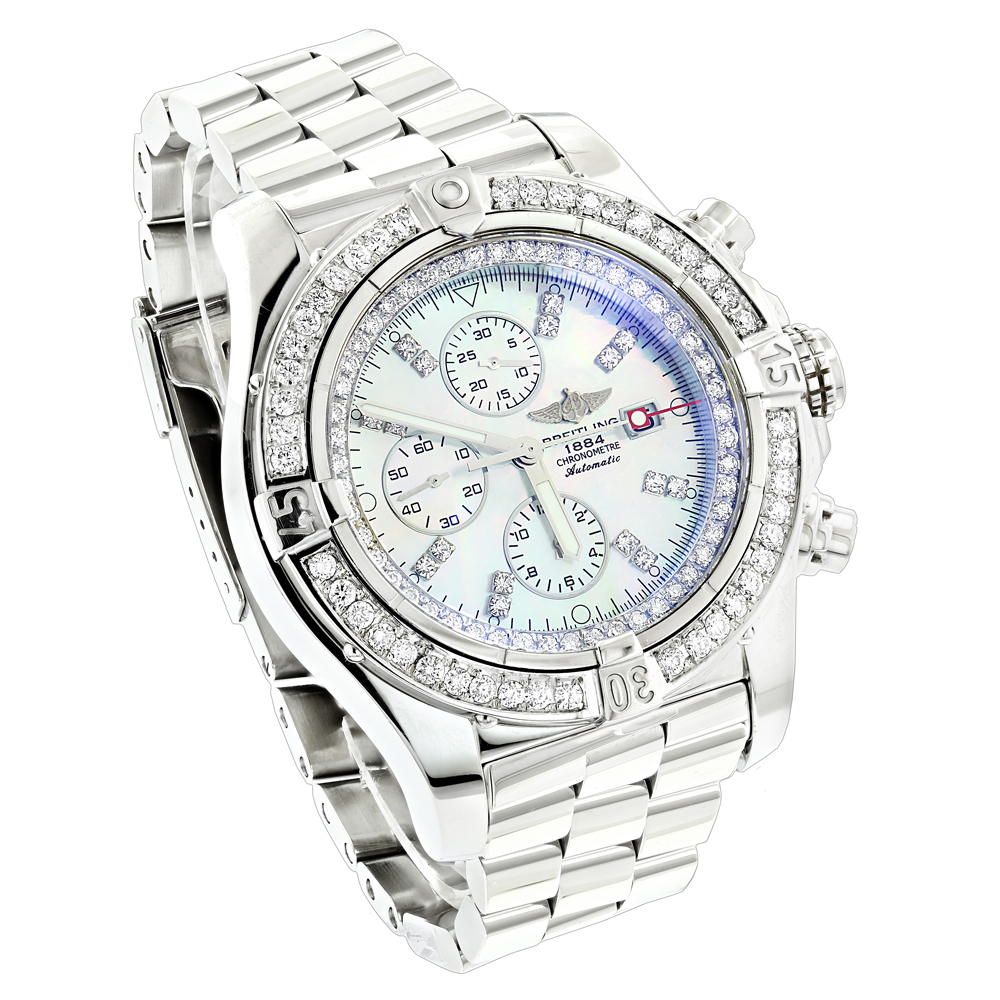 Custom Breitling Super Avenger Mens Diamond Watch 6.50ct