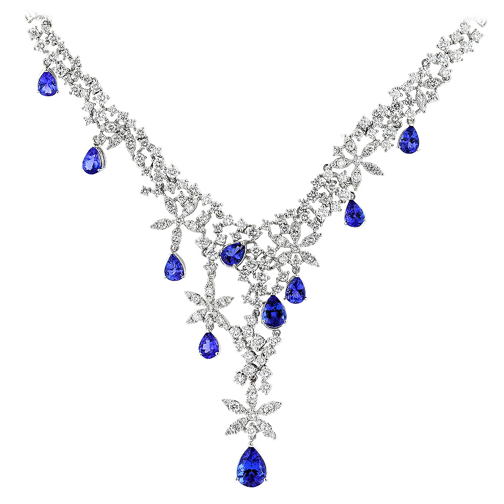 Designer Jewelry collection: Diamond Tanzanite Chandelier Necklace 18K Gold