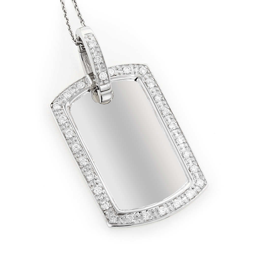 14K Gold Diamond Dog Tag Military Pendant 0.70ct